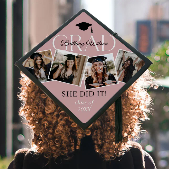 Elegant Custom 4 Photo Collage Graduation Cap Topper | Zazzle