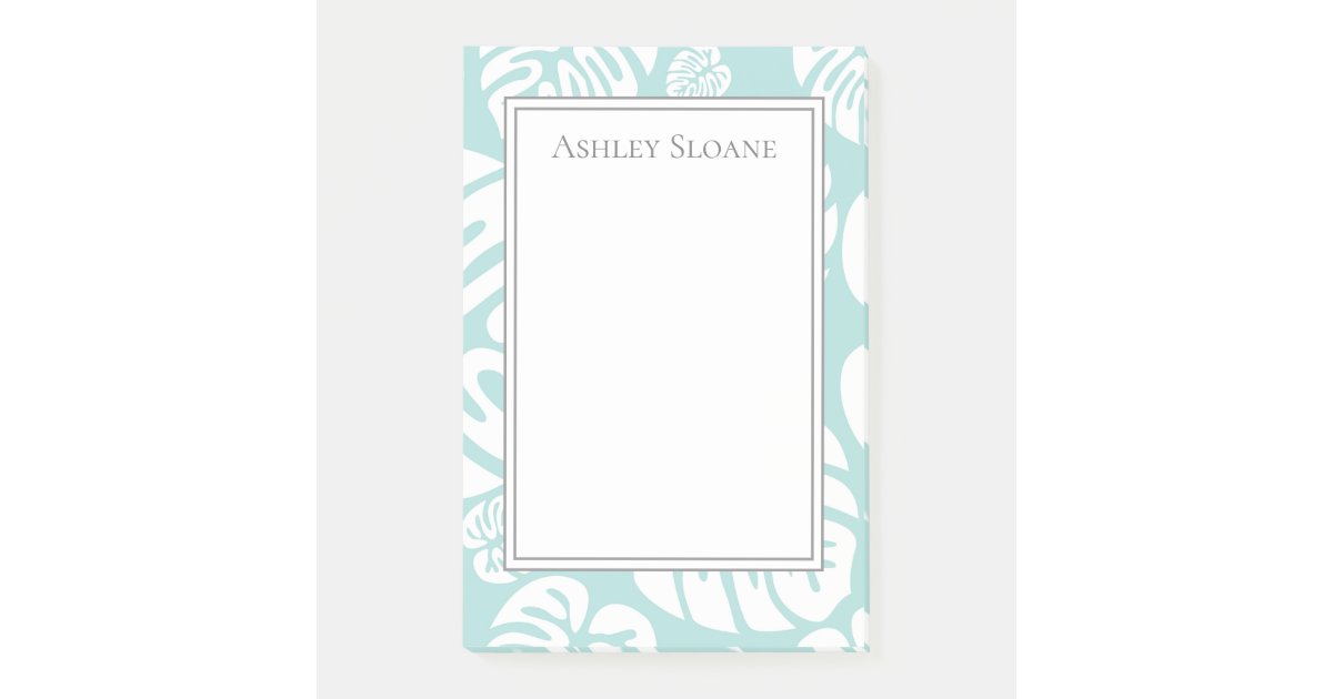 Elegant Custom Baby Blue White Tropical Leaves Post-it Notes | Zazzle