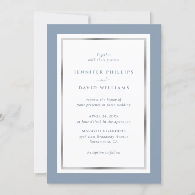 Elegant Custom Dusty Blue and Silver Wedding Invitation | Zazzle