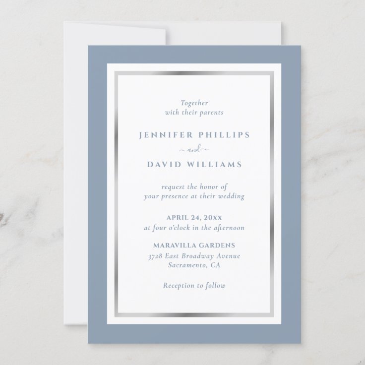 Elegant Custom Dusty Blue and Silver Wedding Invitation | Zazzle