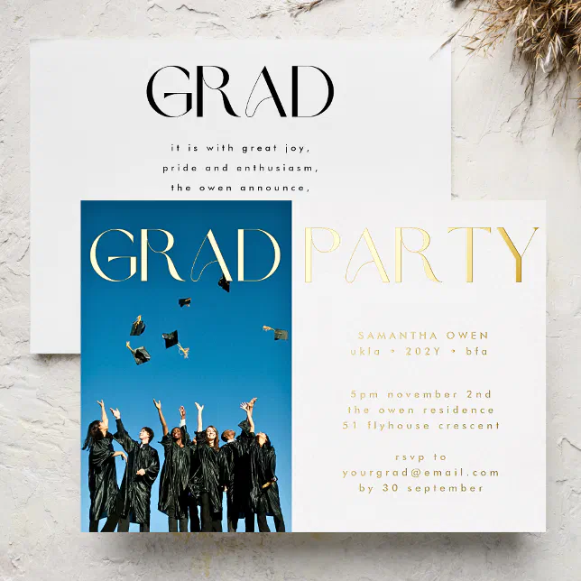 Elegant Custom Gold Graduation Photo Party Foil Invitation | Zazzle