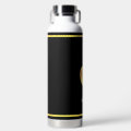 Elegant Custom Golden Apple Image & Text on Black Water Bottle | Zazzle