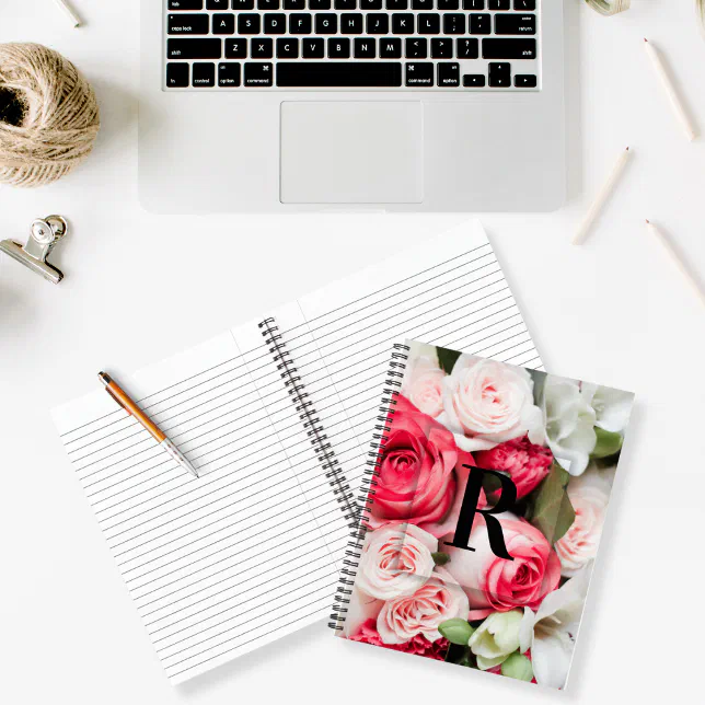 Elegant Custom Initial Letter R Roses Monogram Notebook | Zazzle