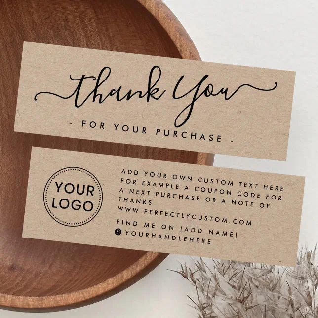 Elegant custom logo Kraft thank you insert card | Zazzle