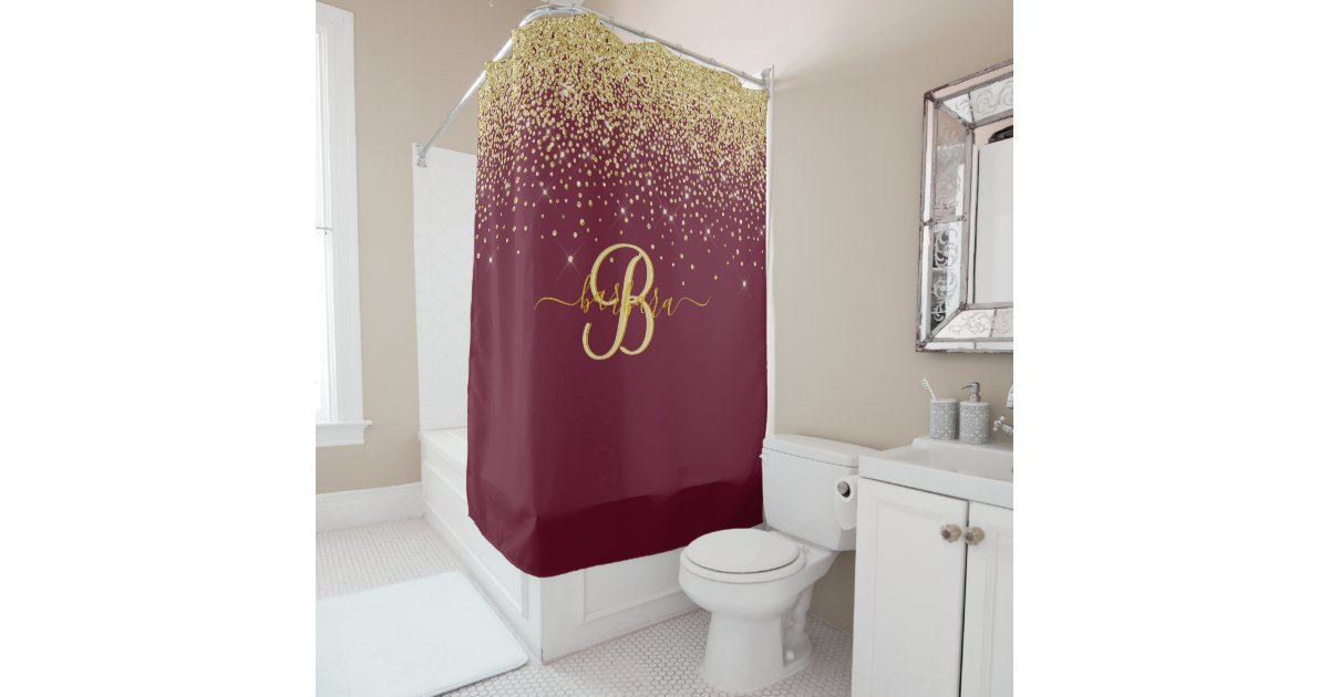 Elegant Custom Monogram Red Gold Sparkle Shower Curtain Zazzle