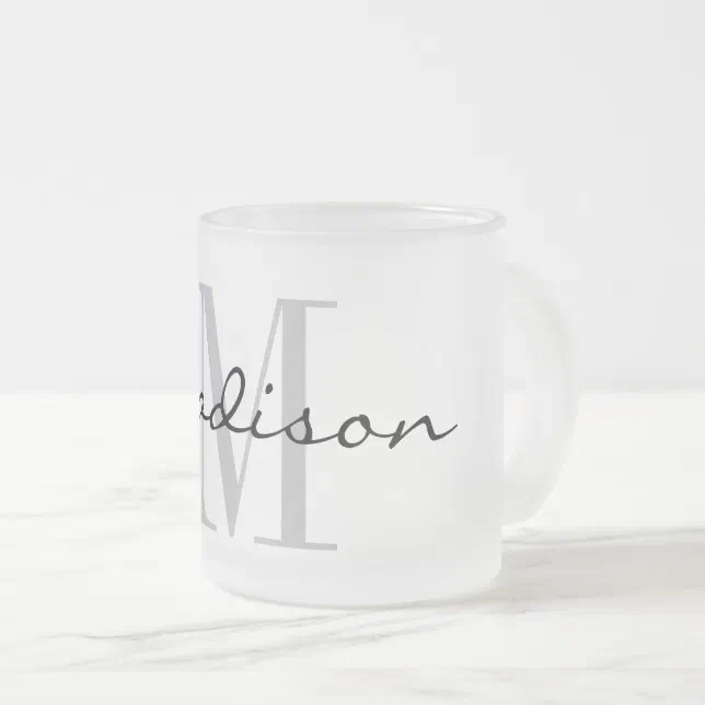 Elegant custom name monogram frosted glass tea mug | Zazzle