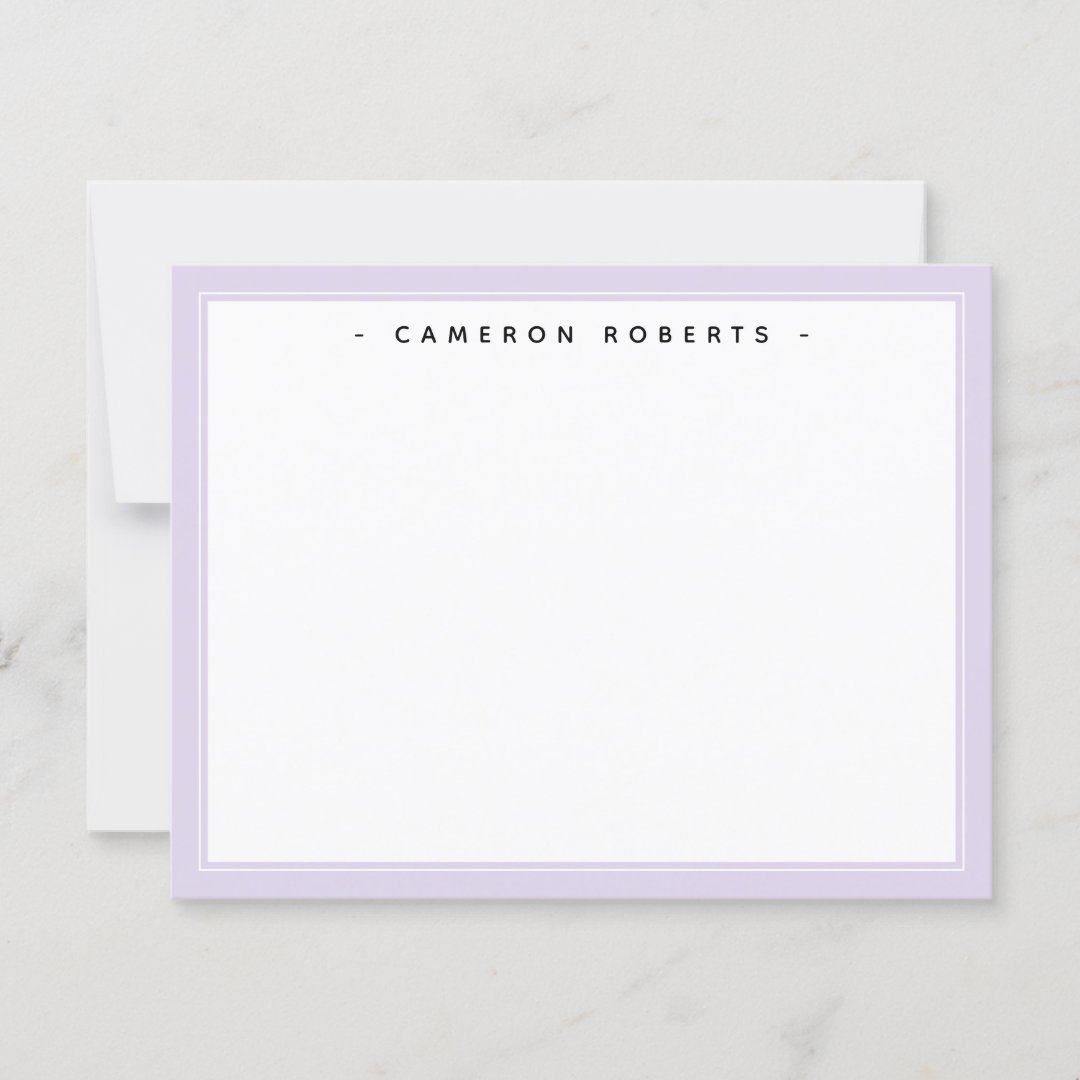 Elegant custom name note card light purple border | Zazzle
