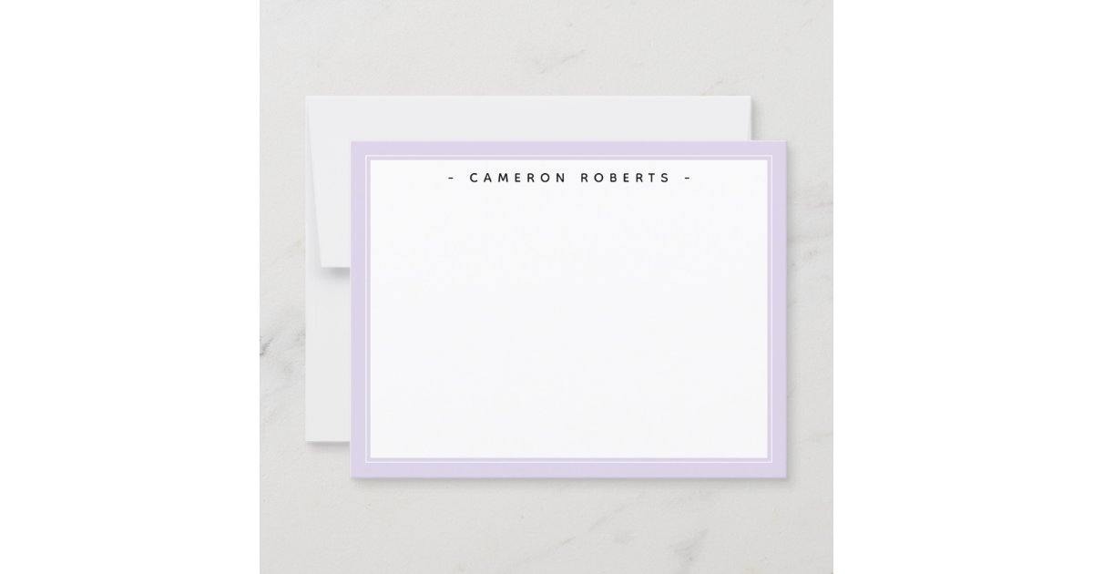 Elegant custom name note card light purple border | Zazzle