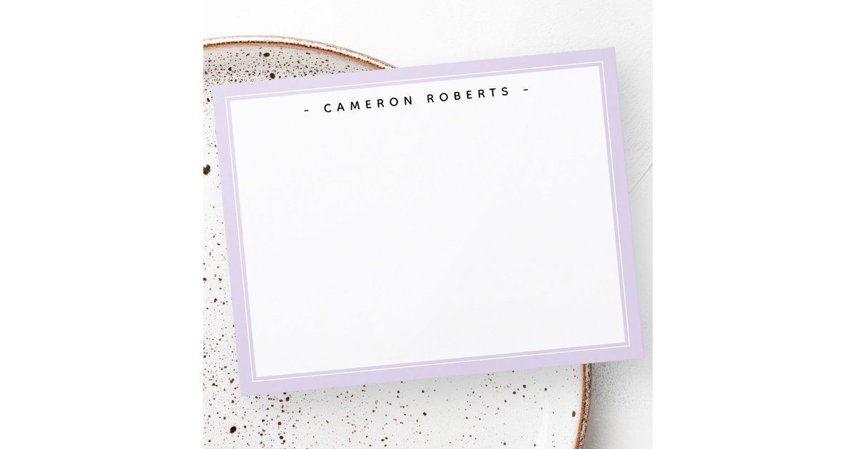 Elegant custom name note card light purple border | Zazzle