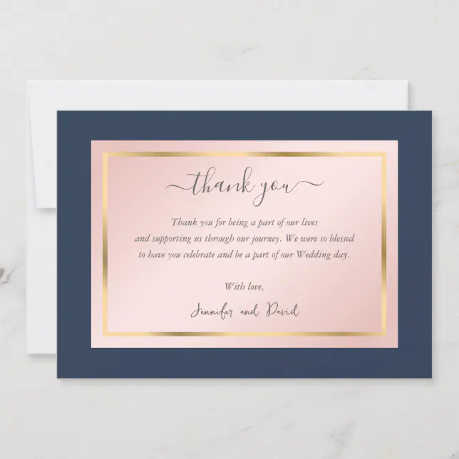 Elegant Custom Navy Blue Blush Gold Thank You Card | Zazzle