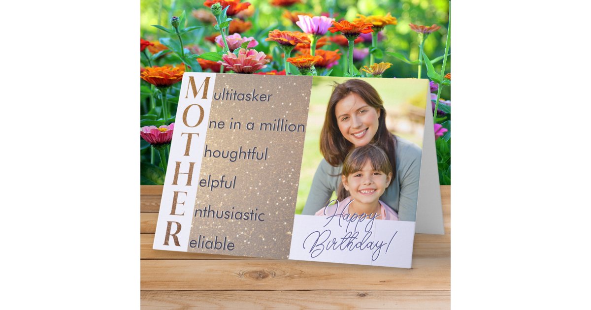 Elegant Custom Photo Acrostic Poem Mother Birthday Card | Zazzle
