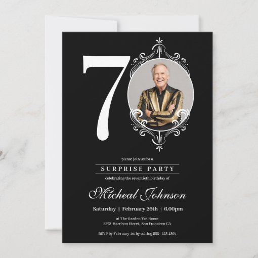 Elegant Custom Photo Surprise 70th Birthday Party Invitation | Zazzle