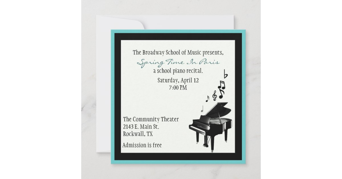 Elegant Custom Piano Recital Invitation | Zazzle