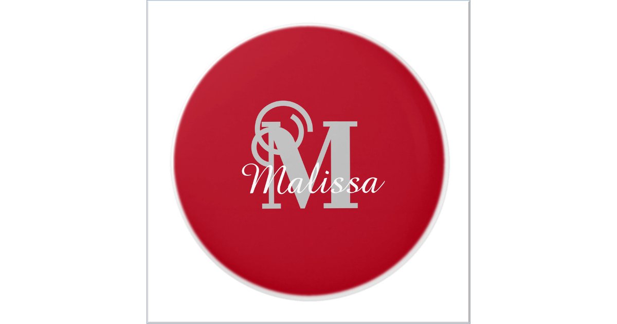 Elegant Custom Red Initial and Name Ceramic Knob | Zazzle