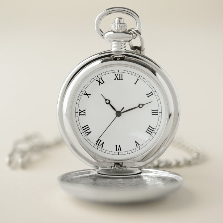Elegant Custom Roman Numerals Silver Pocket Watch | Zazzle