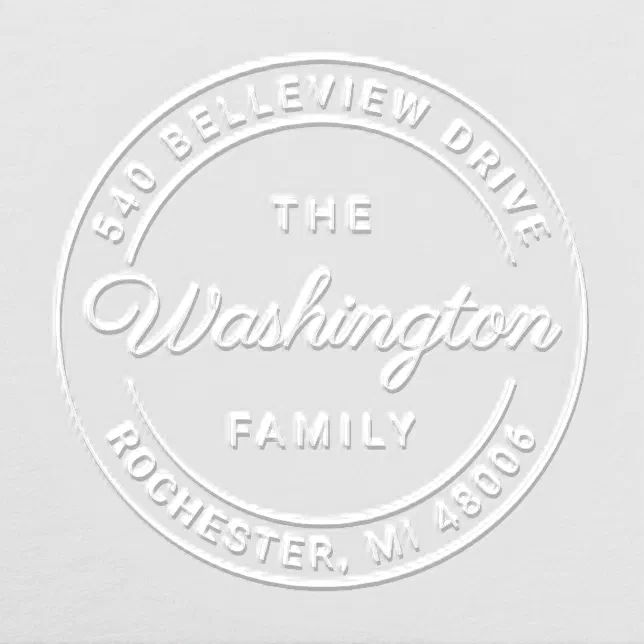Elegant Custom Script Family Name Round Address Embosser | Zazzle