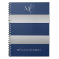 Elegant Custom Silver Monogram Navy Blue Notebook | Zazzle