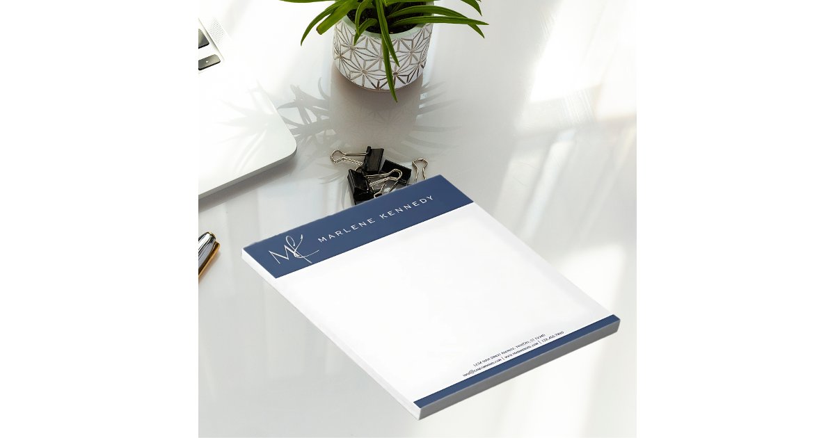 Elegant Custom Silver Monogram Navy Blue Notepad | Zazzle