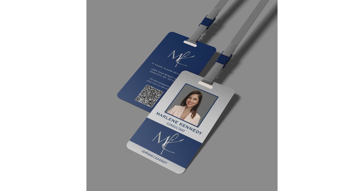 Elegant Custom Silver Navy Blue employee Badge | Zazzle