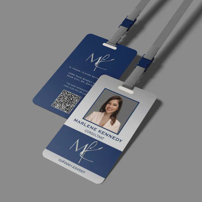 Elegant Custom Silver Navy Blue employee Badge | Zazzle