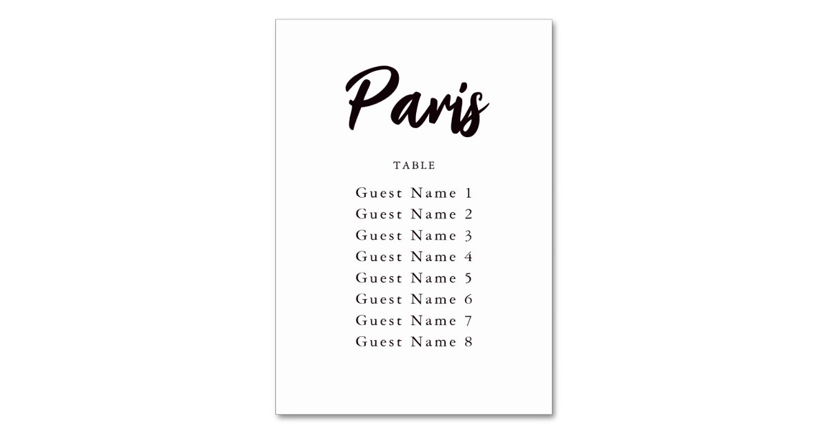 Elegant Custom Table Name Seating Assignment Table Number | Zazzle
