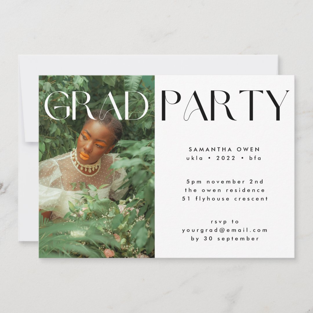 Elegant Custom Text Grad Photo Party Invitation | Zazzle