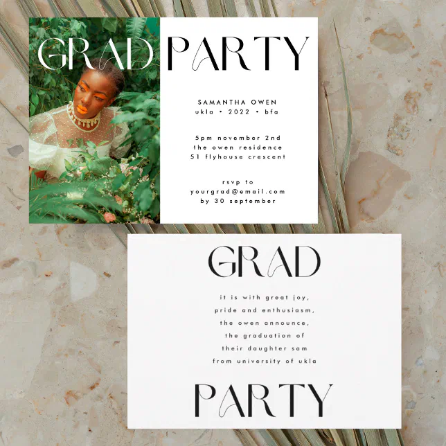Elegant Custom Text Grad Photo Party Invitation | Zazzle
