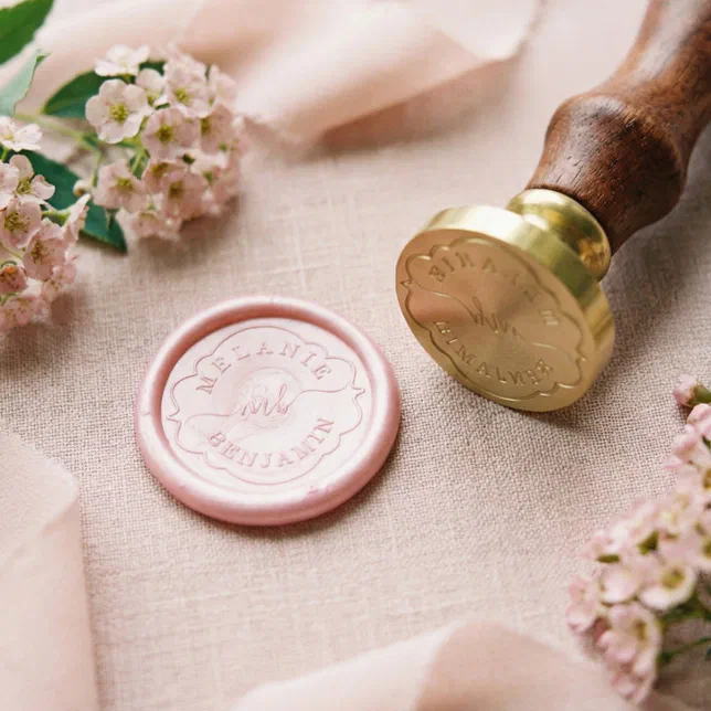 Elegant Custom Wedding Couple's Script Monogram Wax Seal Stamp | Zazzle