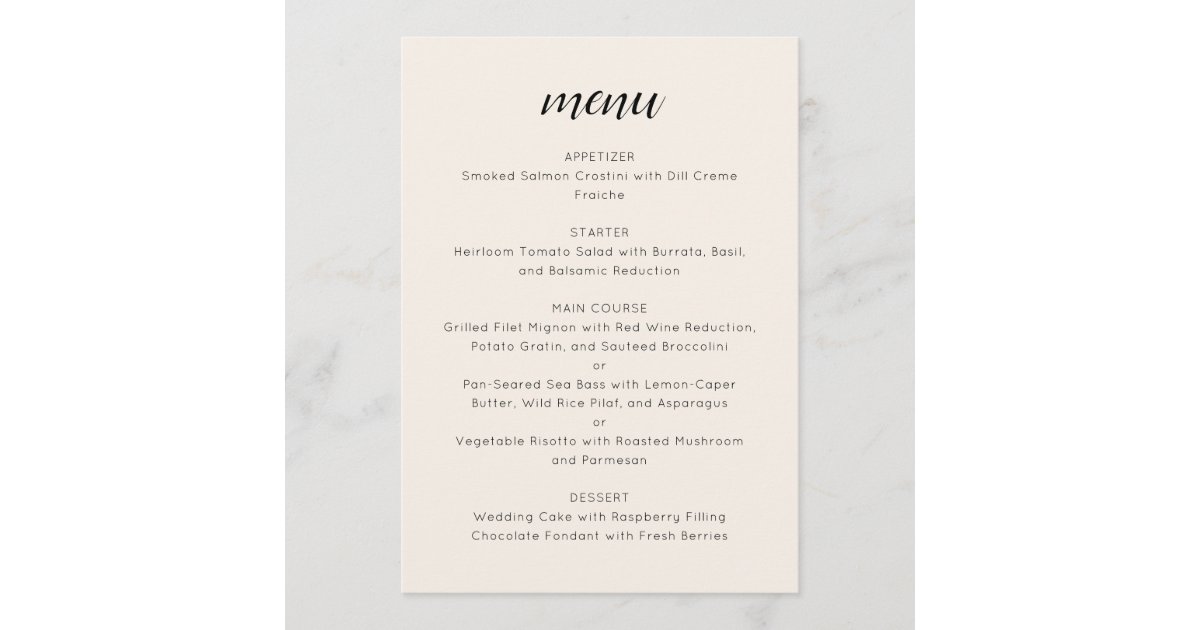Elegant Custom Wedding Menu Template Ivory Cream | Zazzle
