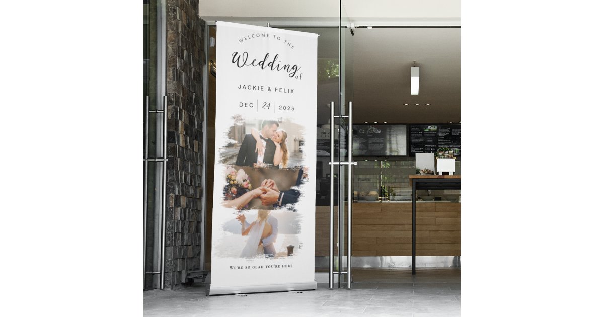 Elegant Custom Wedding Welcome Banner with Photos | Zazzle