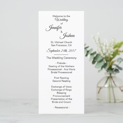 Elegant Custom White Black Wedding Programs | Zazzle