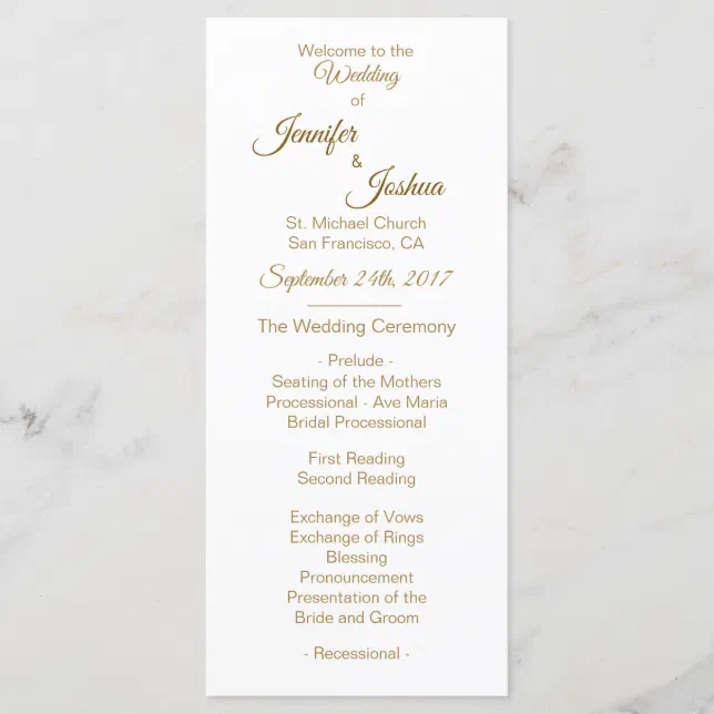 Elegant Custom White Gold Wedding Programs | Zazzle