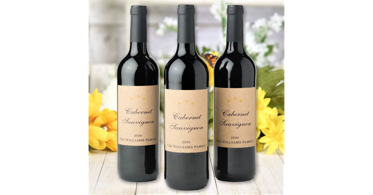 Elegant Custom Wine Variety Family Name and Year Wine Label | Zazzle