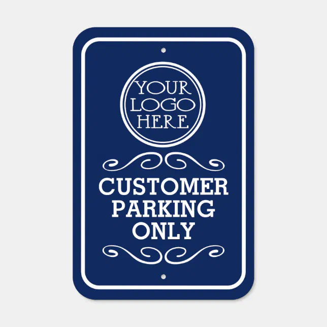 Elegant Customer parking with logo white & blue Metal Sign | Zazzle
