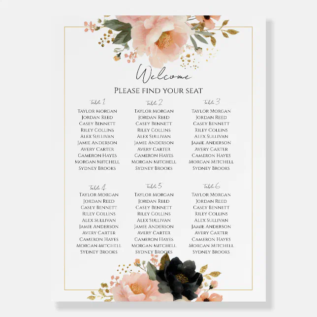 Elegant Customizable Floral Wedding Seating Chart Foam Board | Zazzle