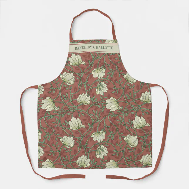 Elegant Customized Baked By Floral Pattern Apron | Zazzle