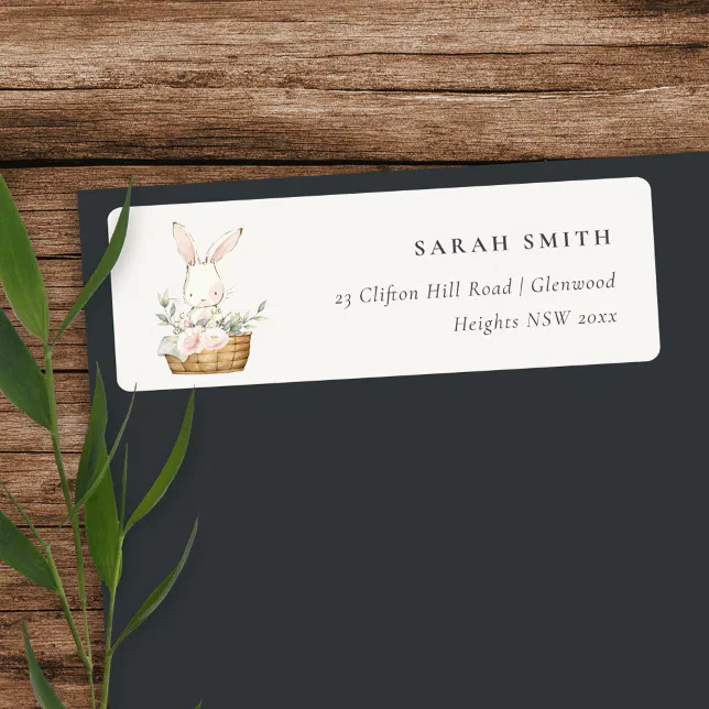 Elegant Cute Bunny In Floral Basket Kids Birthday Label | Zazzle