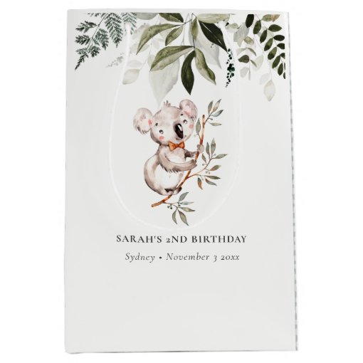 Elegant Cute Cuddly Koala Foliage Any Age Birthday Medium Gift Bag | Zazzle