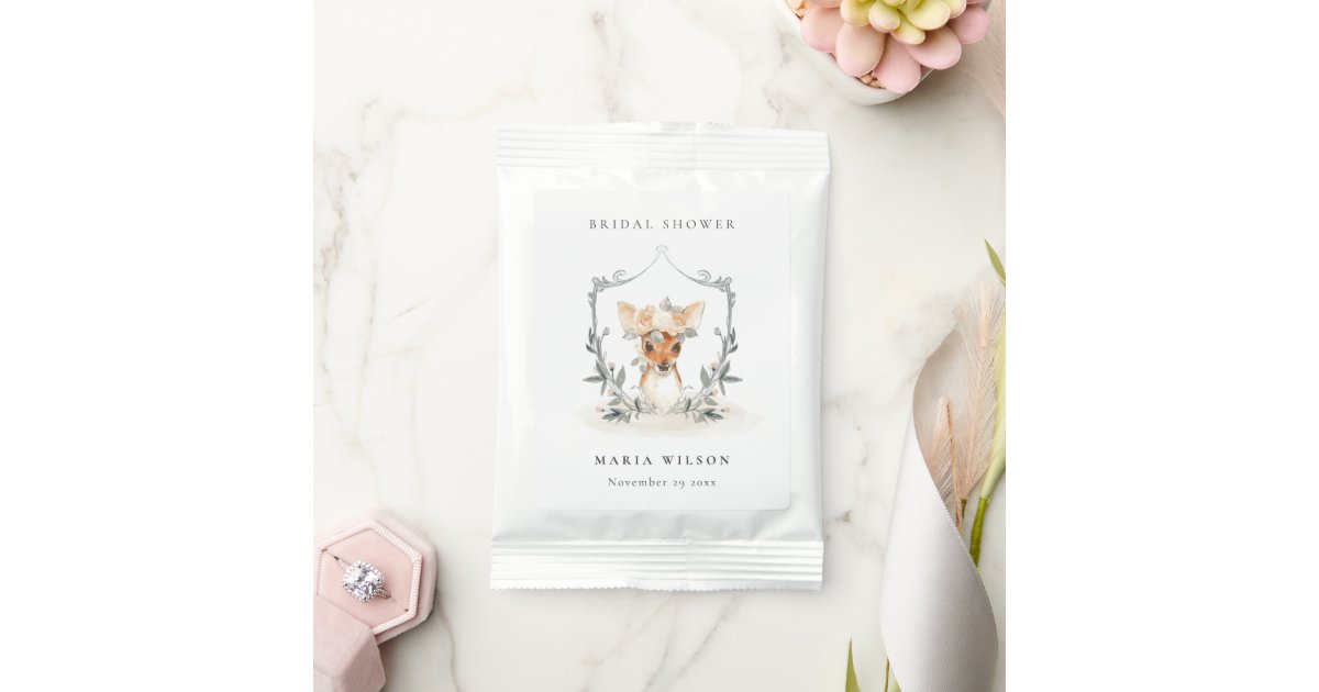 Elegant Cute Dusky Deer Floral Crest Bridal Shower Lemonade Drink Mix ...