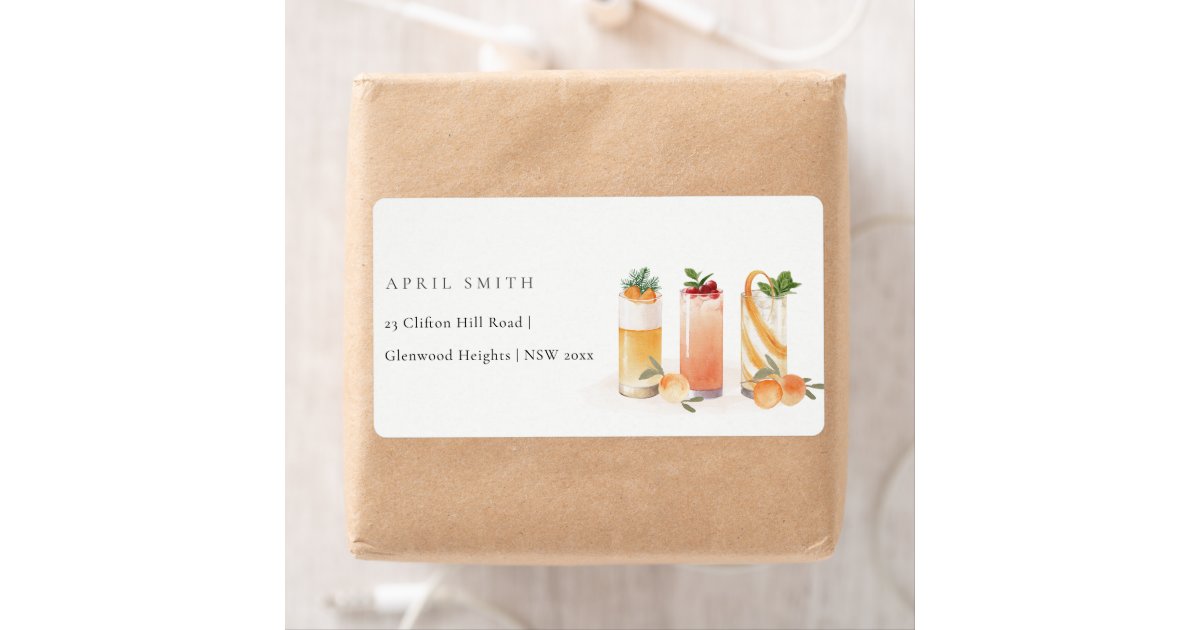 Elegant Cute Fruit Cocktail Orange Blush Address Label | Zazzle