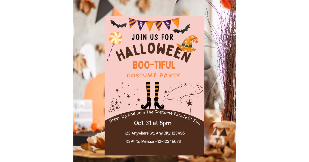 Elegant Cute Halloween Boo-tiful Invitation | Zazzle