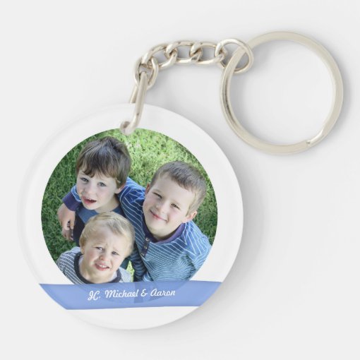 Elegant Cute New Baby Boy Siblings Photo Keepsake Keychain | Zazzle