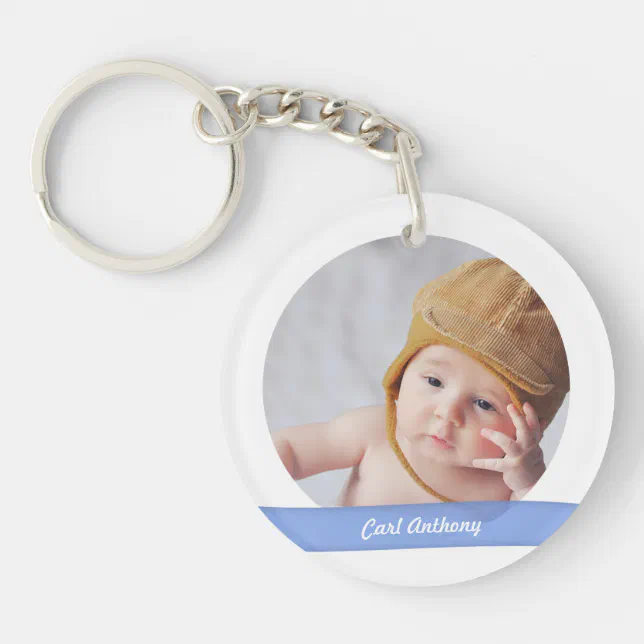 Elegant Cute New Baby Boy Siblings Photo Keepsake Keychain | Zazzle