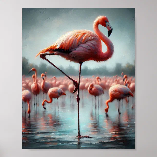 Elegant, Cute pink Flamingo wall deco Poster | Zazzle