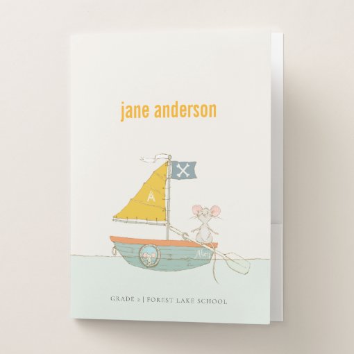 Elegant Cute Pirate Mouse Sailboat Kids Monogram Pocket Folder | Zazzle