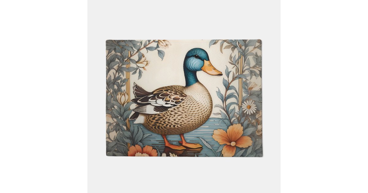 Elegant Cute Plump Duck Vintage Floral Doormat | Zazzle