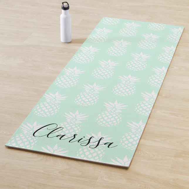 Elegant cute pretty mint green pineapple pattern yoga mat | Zazzle