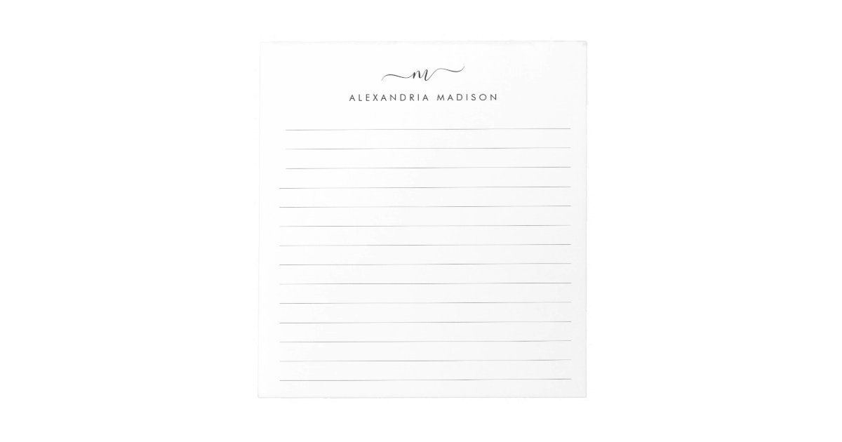 Elegant Cute Stylish Girly Script Monogram Lined Notepad | Zazzle