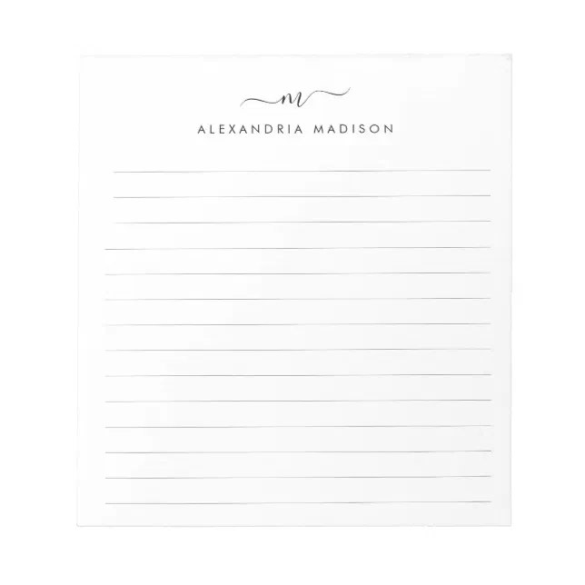 Elegant Cute Stylish Girly Script Monogram Lined Notepad | Zazzle