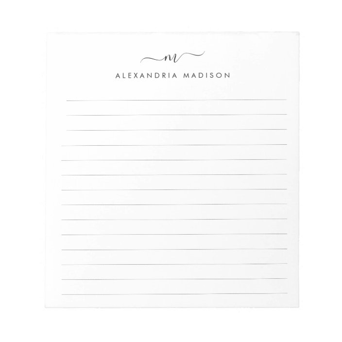 Elegant Cute Stylish Girly Script Monogram Lined Notepad | Zazzle.com